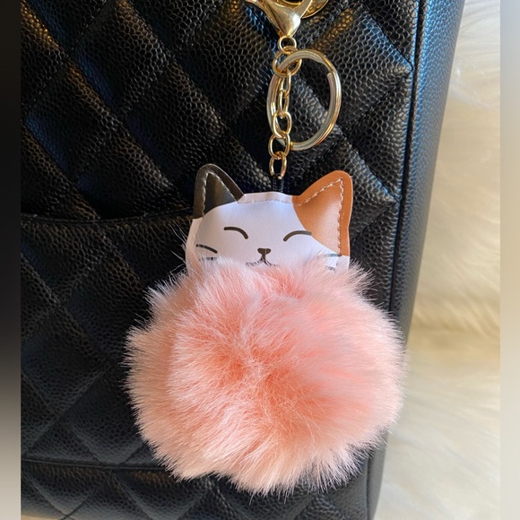 Accessories | Calico Cat Bag Charm Pom Pom Keychain Pink Fluffy Cute ...